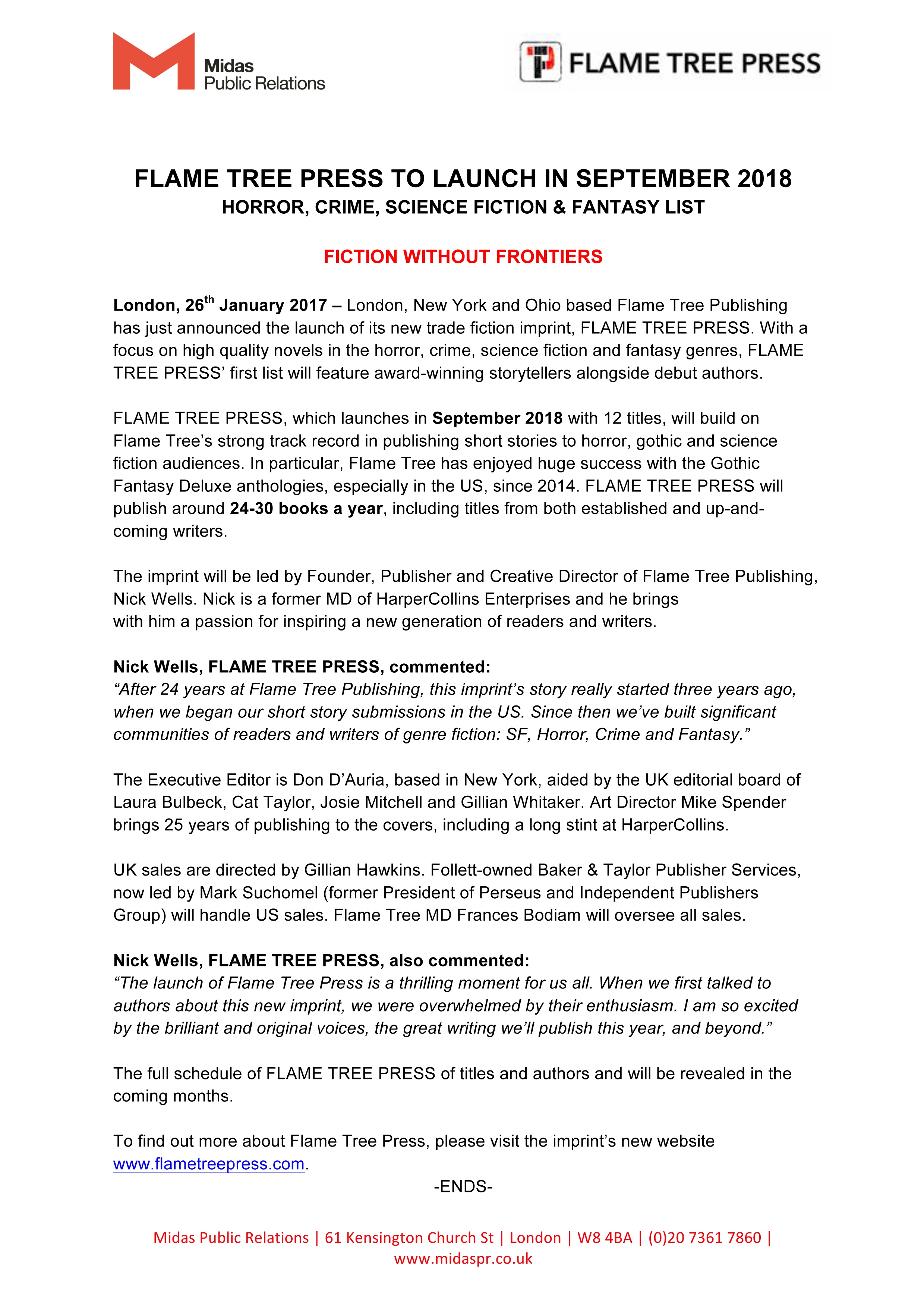 FLAME TREE PRESS | PRESS RELEASE